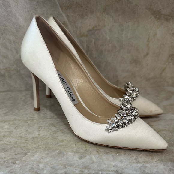 Jimmy Choo | Shoes | Jimmy Choo Romy 85 Tiara Satin Crystal Pumps ...